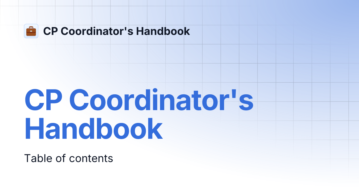 CP Coordinator's Handbook | CP Coordinator's Handbook