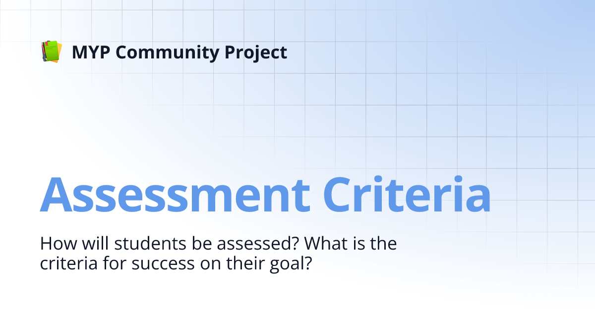 Assessment Criteria | MYP Community Project