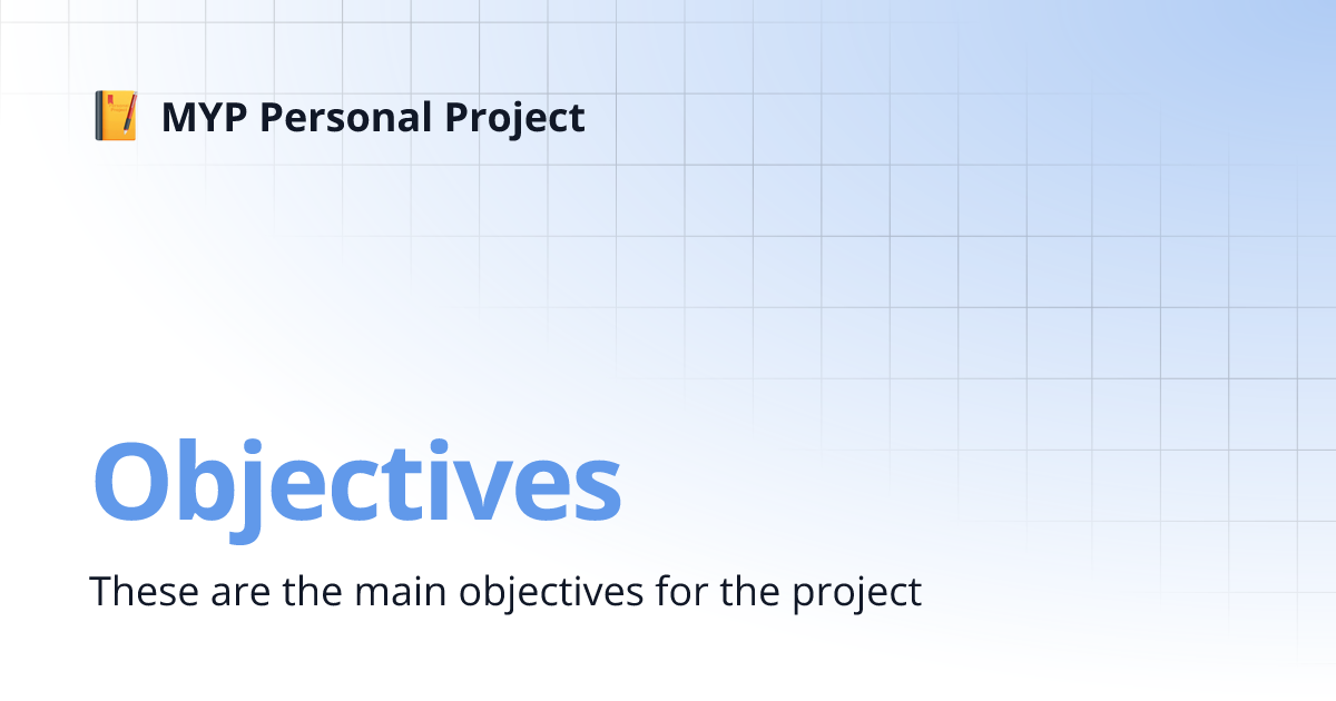 Objectives | MYP Personal Project