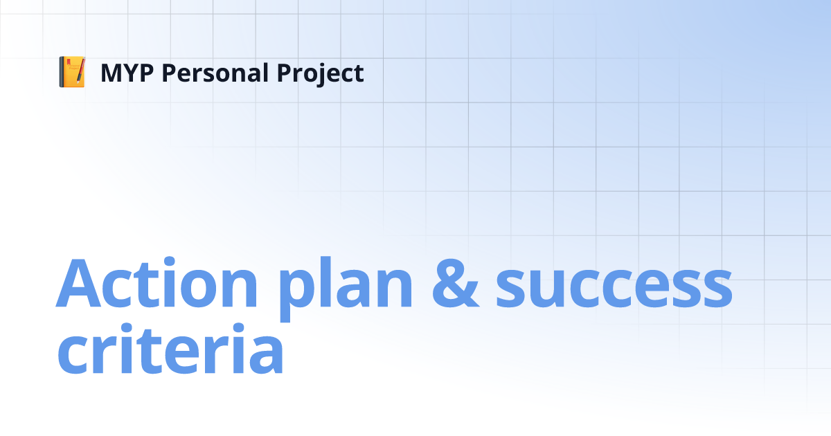 Action plan & success criteria | MYP Personal Project