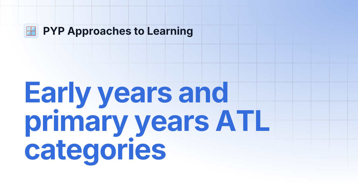 Early years and primary years ATL categories | PYP Approaches to Learning