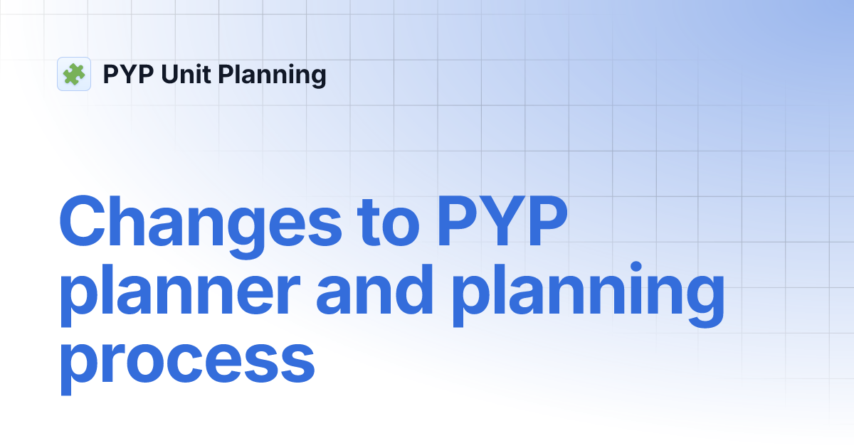 Changes to PYP planner and planning process | PYP Unit Planning